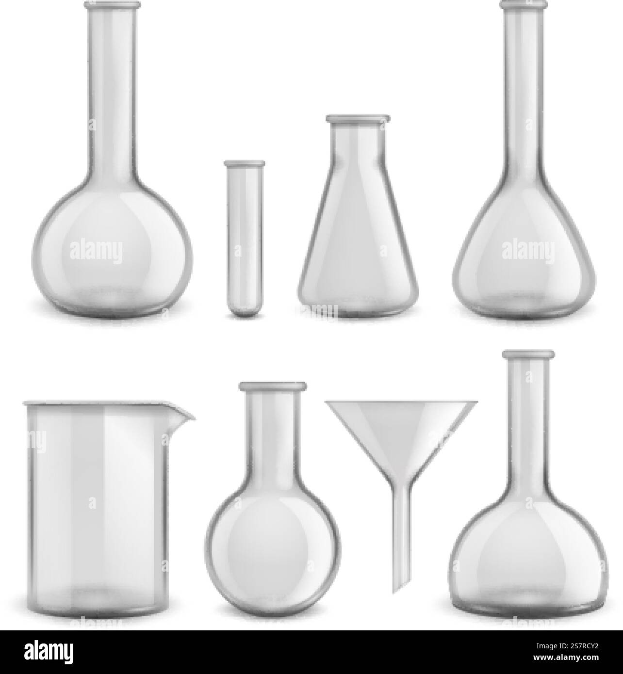 Glass chemical equipment. Realistic test tubes. 3D transparent ...