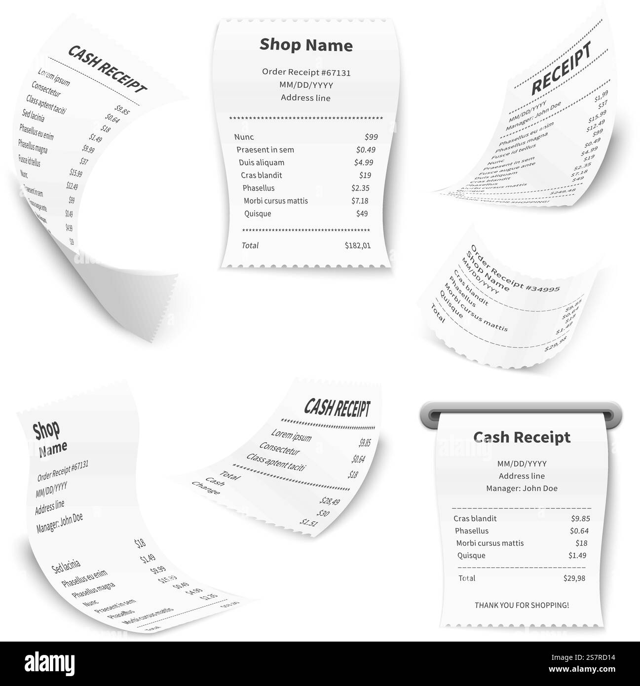 Realistic cash register score. Financial document printed on thermal ...