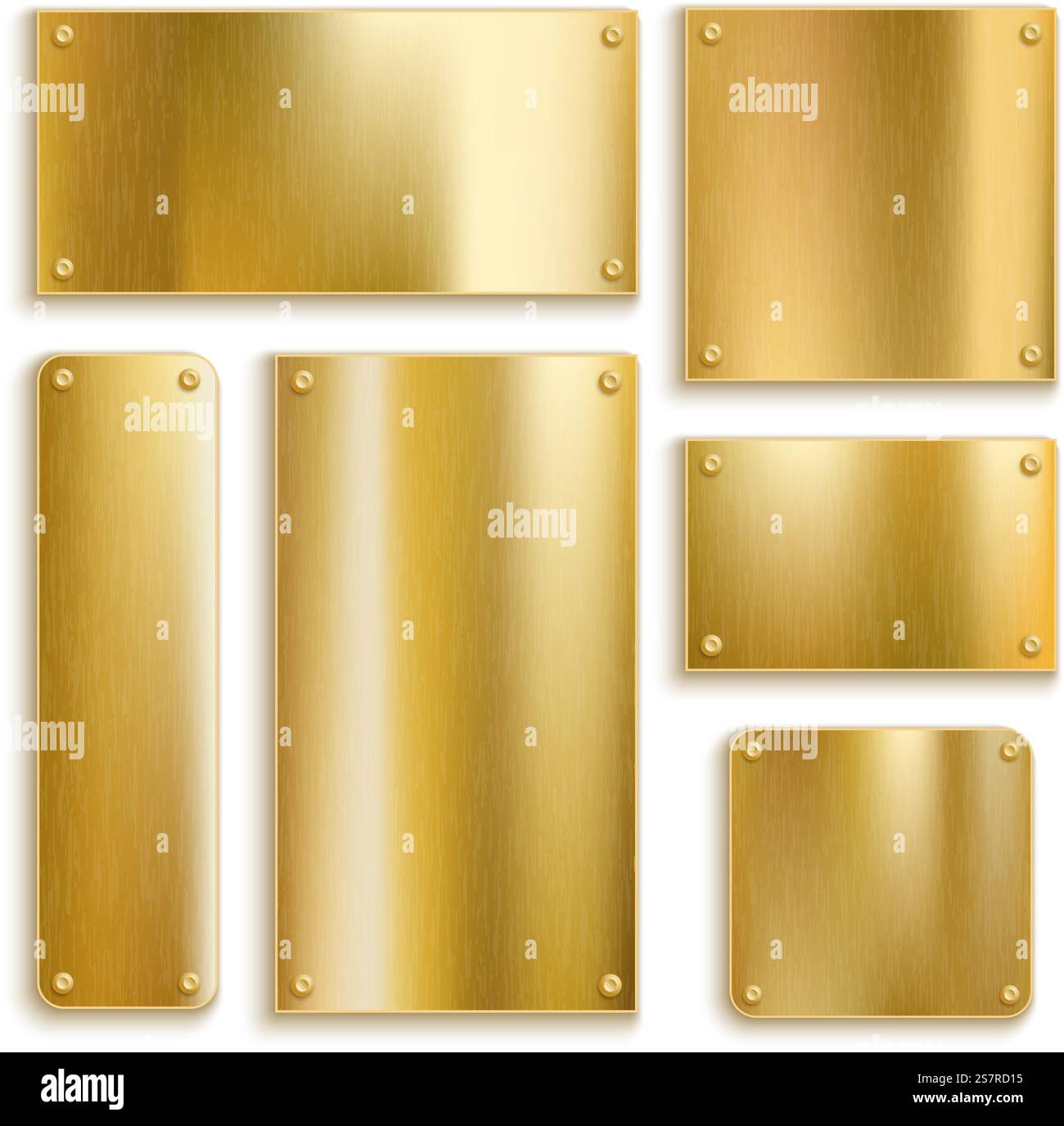 Plates golden. Metallic yellow plate, gold shiny square and rectangular ...