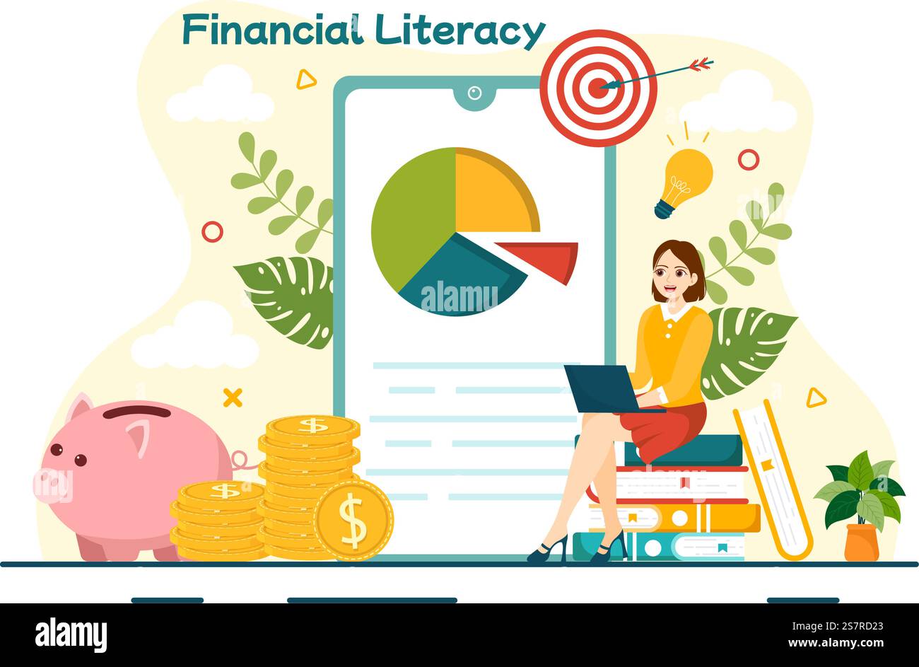 Financial Literacy Webinar Vector Illustration with Finance Management ...