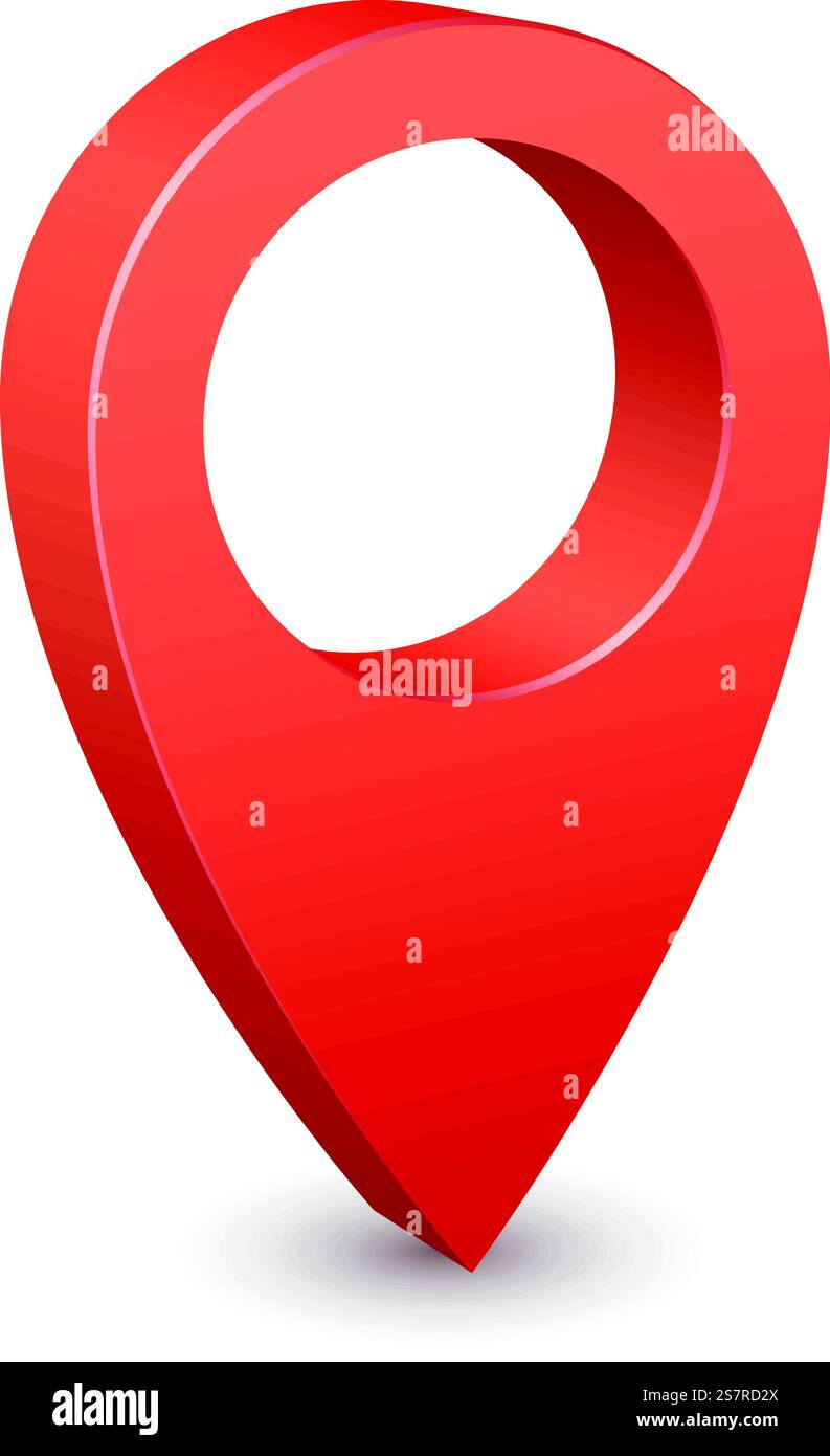 Red geo pin. Destination pointer. Realistic map tag isolated on white background. Red geo pin ...