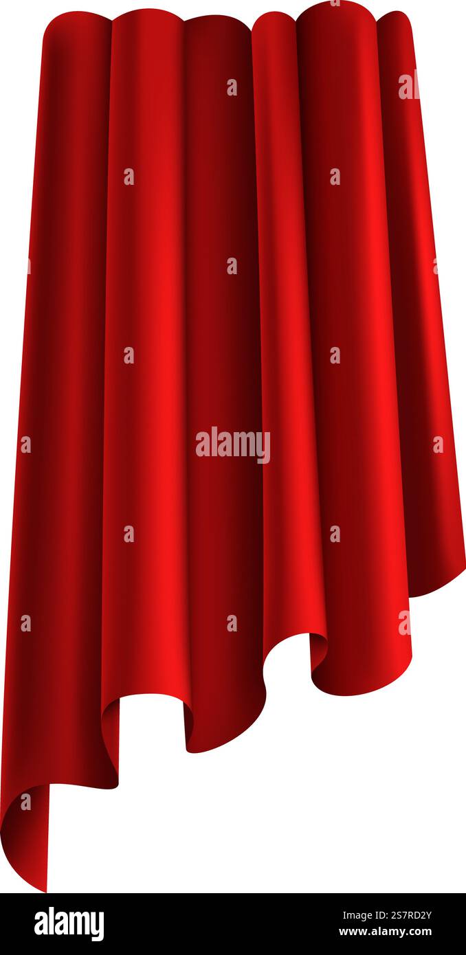 Red drapery. Realistic luxury velvet fabric folding isolated on white ...