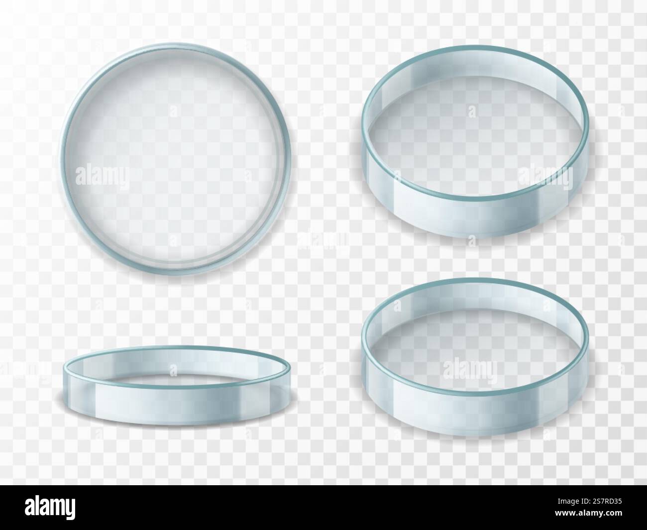 Petri dish. Realistic 3d empty glass lab cup in different angles, test ...