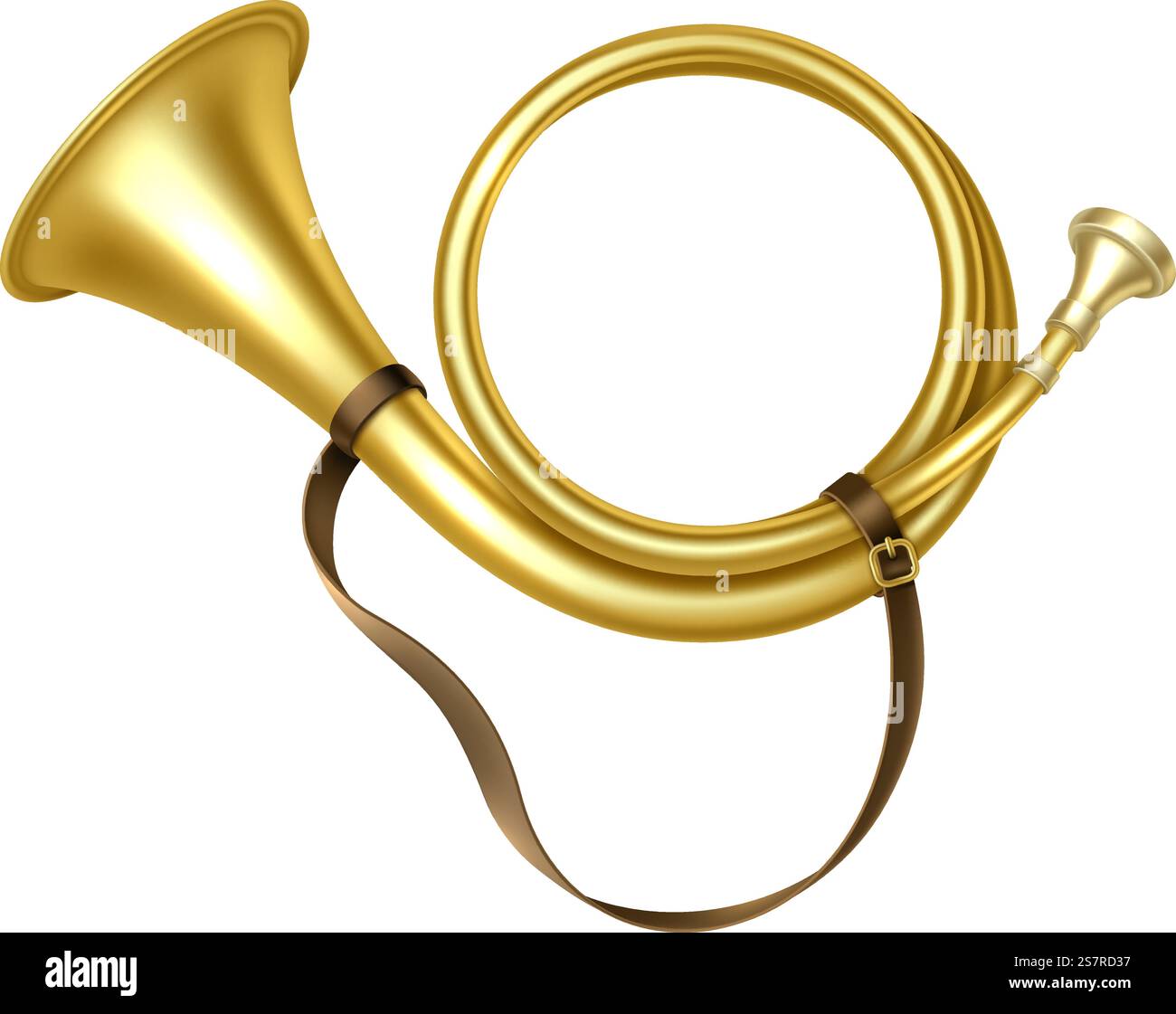 Golden trumpet. Realistic musical instrument. Gold metal bugle. Royal ...