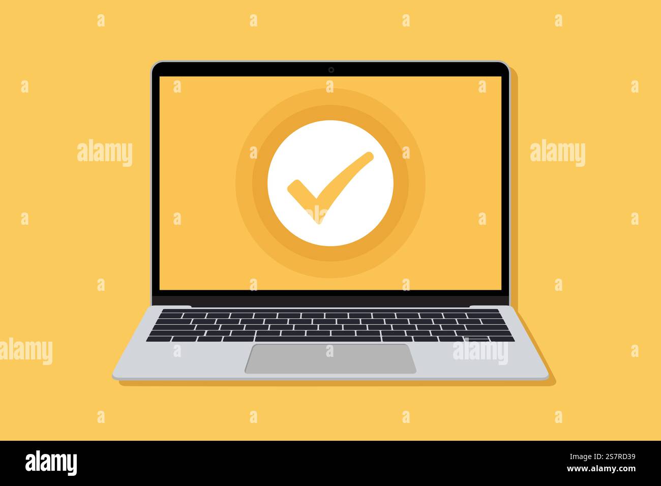 Laptop with checkmark in a flat design. Vector illustration Stock ...