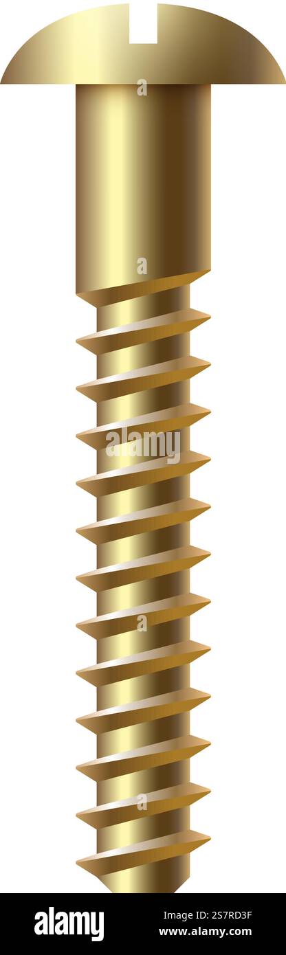 Gold metal bolt. Round slotted head fastener isolated on white ...