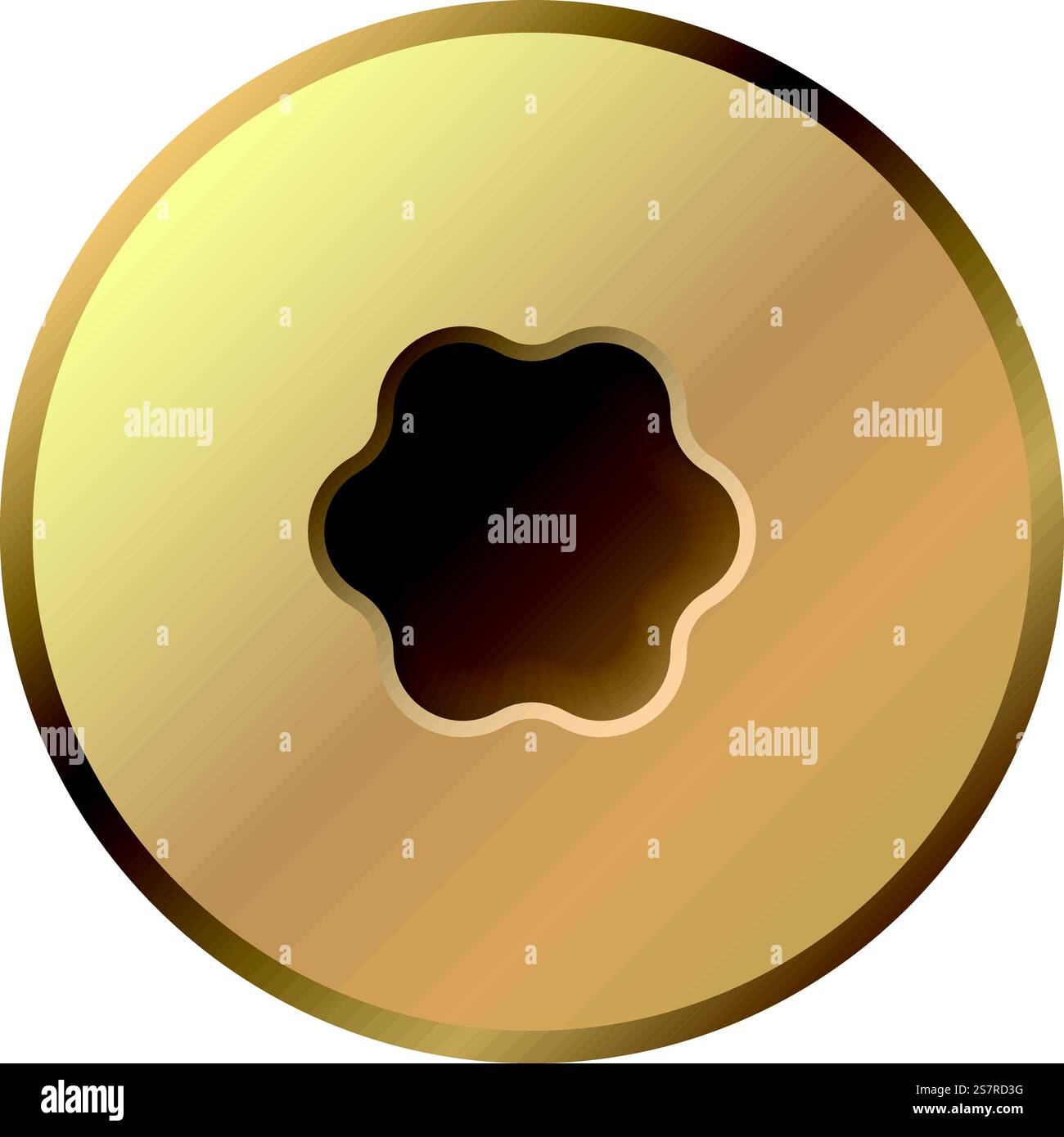 Torx head bolt top. Gold metal fastener isolated on white background ...