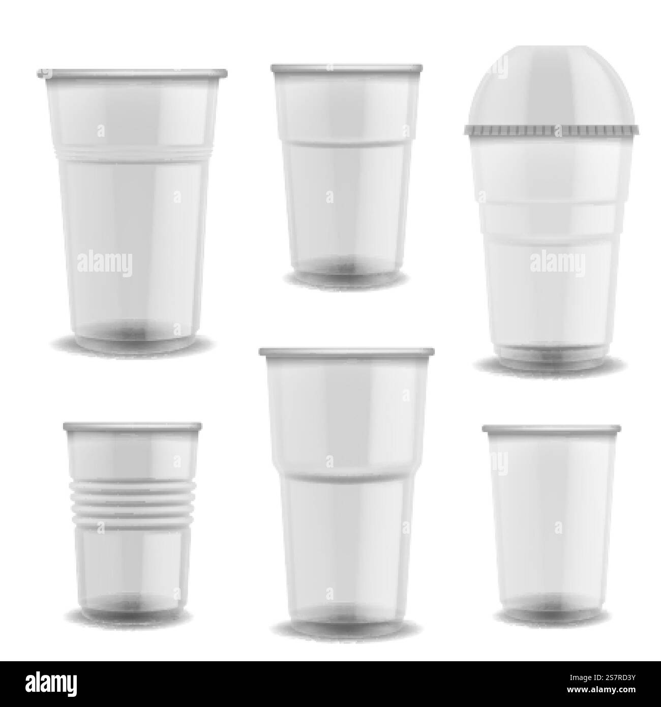 Disposable cups transparent plastic. Glasses with dome lid empty ...