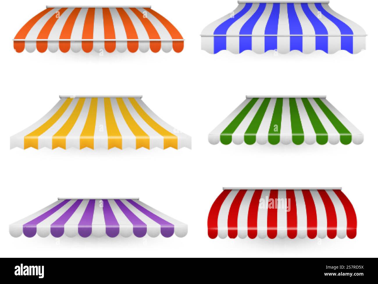 Awnings striped. Outdoor canopy colorful for shop, restaurants and market. Store facade window ...