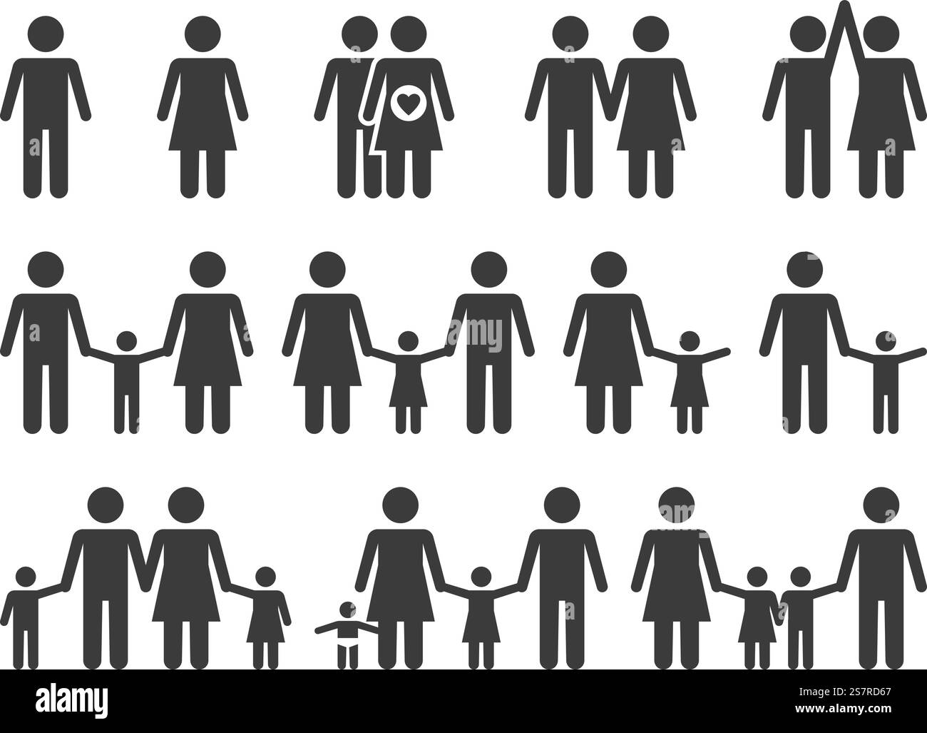 Family icons. Flat monochrome people group pictograms. Happy couples ...