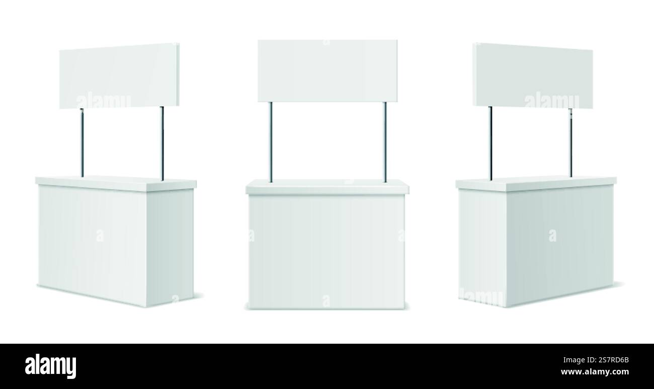 Advertising stands. Realistic blank modern simple rack or counters ...