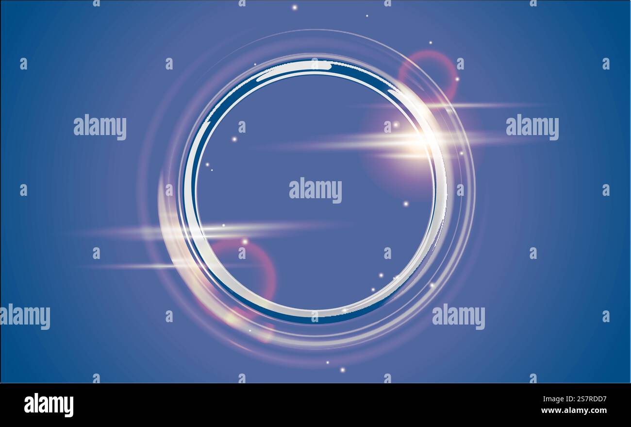 Abstract luxury chrome metal ring. Vector light circles and spark light ...
