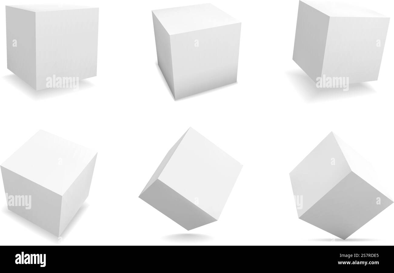 White 3D cubes. Realistic square shapes. Isolated abstract geometric ...