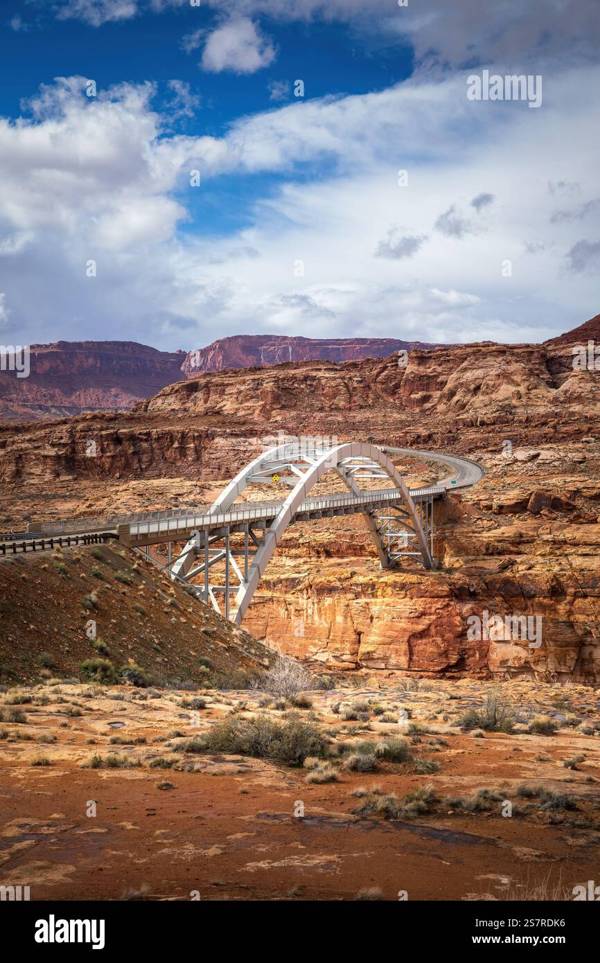 This breathtaking photo showcases the Hite Crossing Bridge, an elegant ...