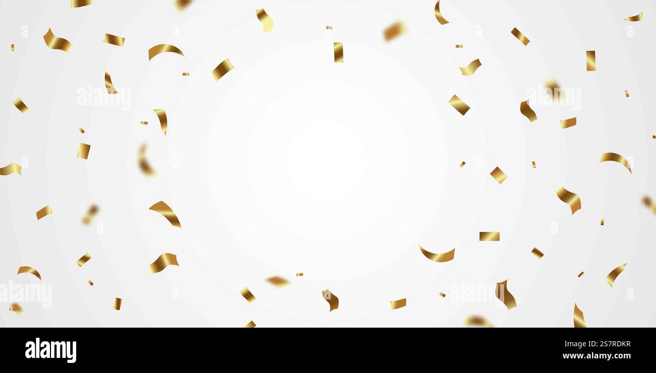 Golden confetti and zigzag ribbon falling from above streamer, tinsel vector Stock Vector Image ...