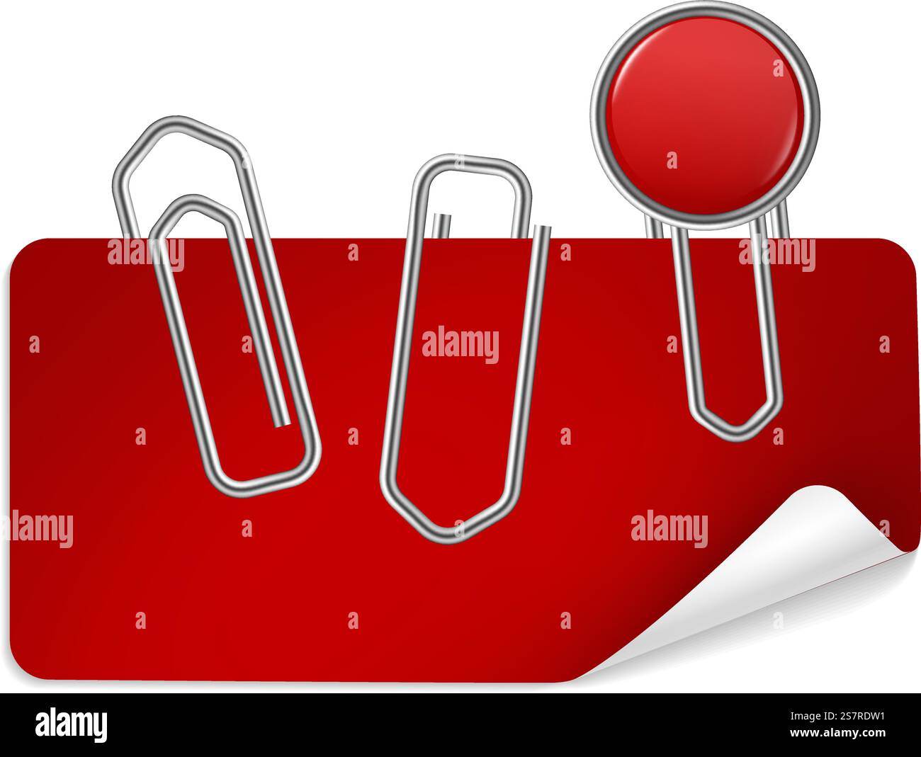 Red tape attached with paper clips. Sticky paper template isolated on ...