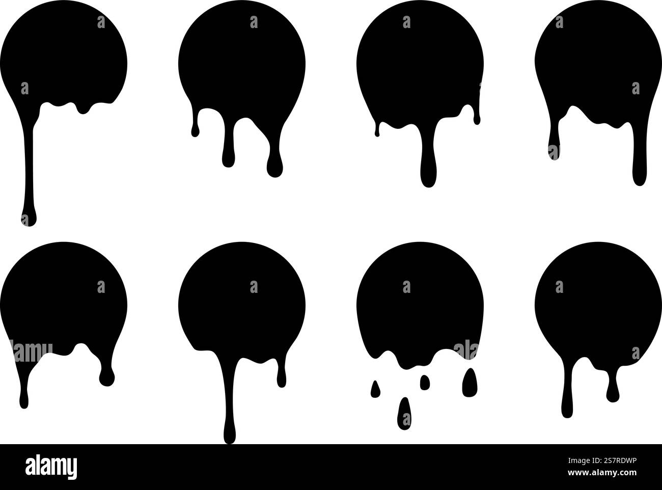Drip paint stickers. Black melted badges. Isolated ink stains. Dripping ...