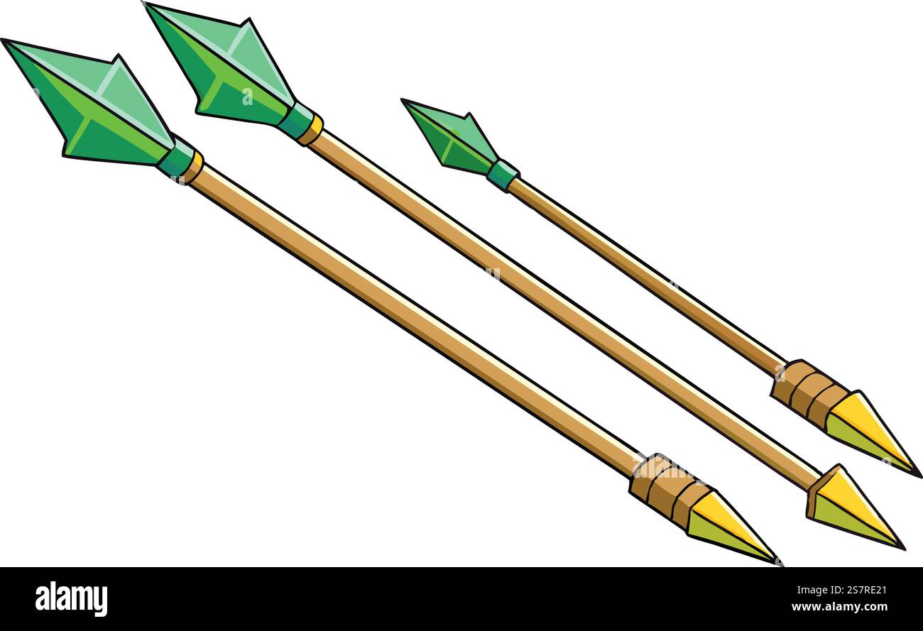 Cartoon illustration of three arrows with wooden shafts and vibrant ...