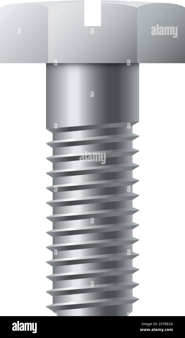 Metal hex head bolt with slotted socket drive isolated on white ...