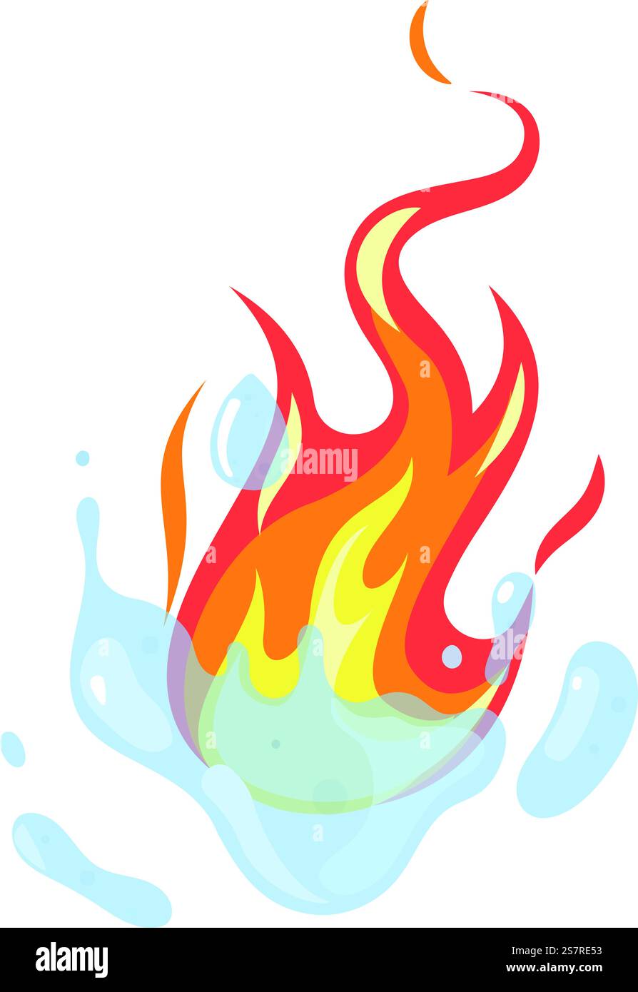 Fire fighting. Water extinguishing. Cartoon firefighting sign with aqua ...