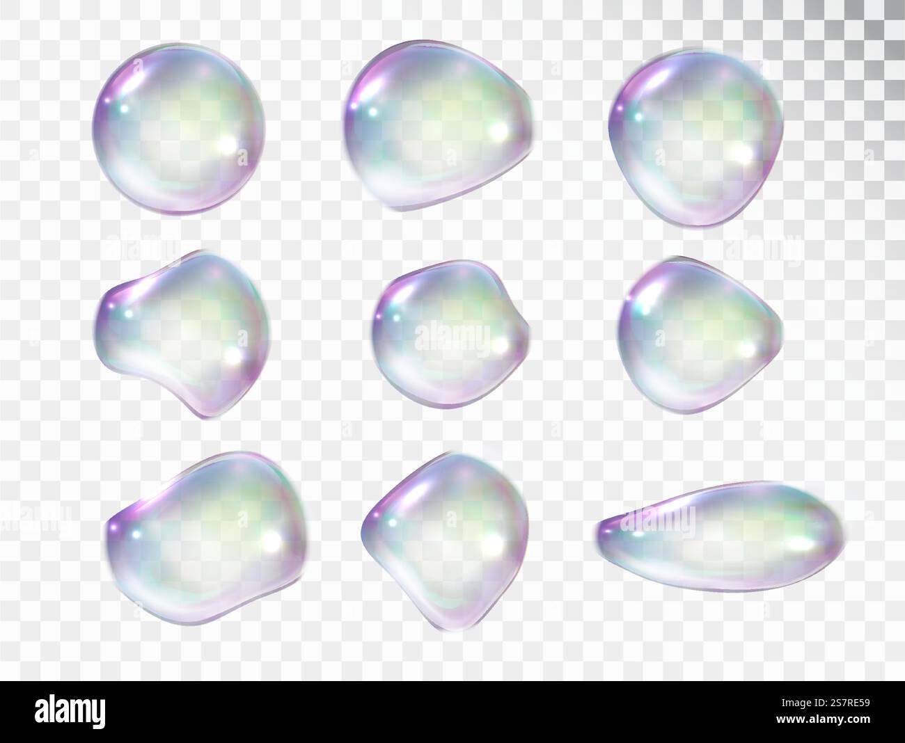 Rainbow soap bubbles with highlights and reflections of various shapes ...