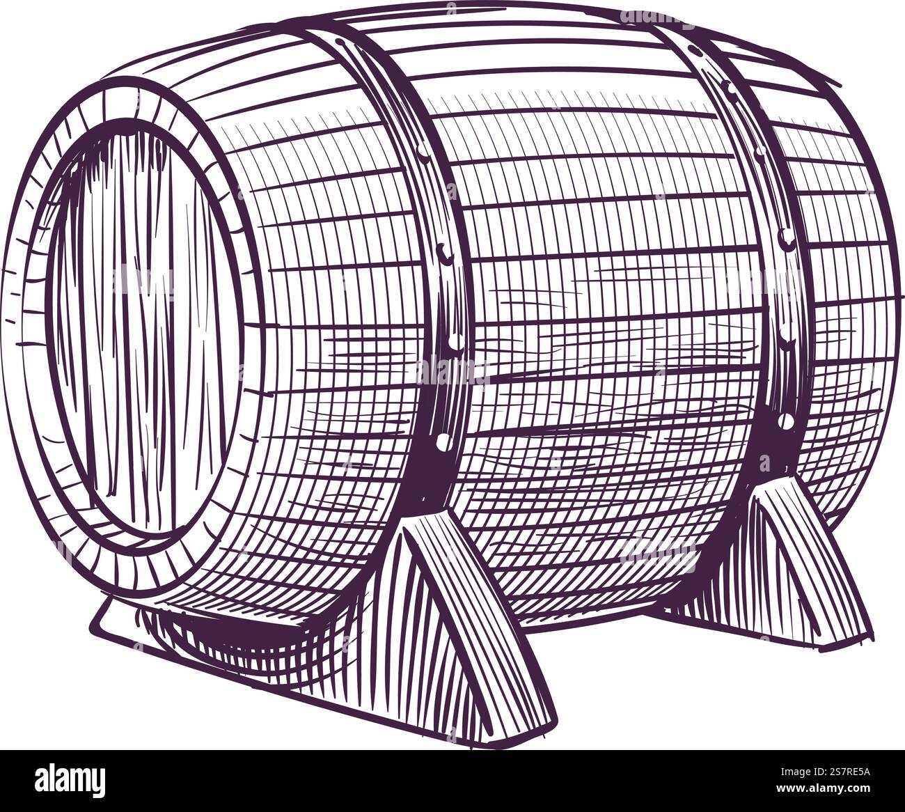 Alcohol drink barrel engraving. Vineyard or bar symbol isolated on ...