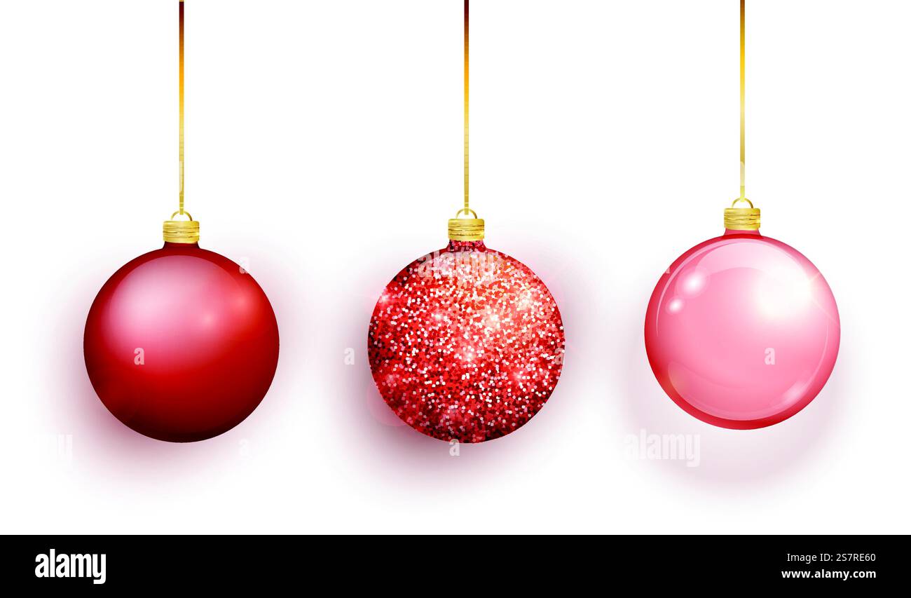 Red Christmas tree toy set isolated on white background. Stocking ...