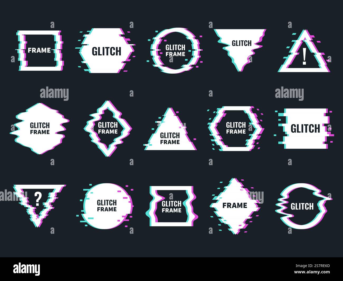 Glitch effects frames. Distortion and noise abstract minimalistic ...