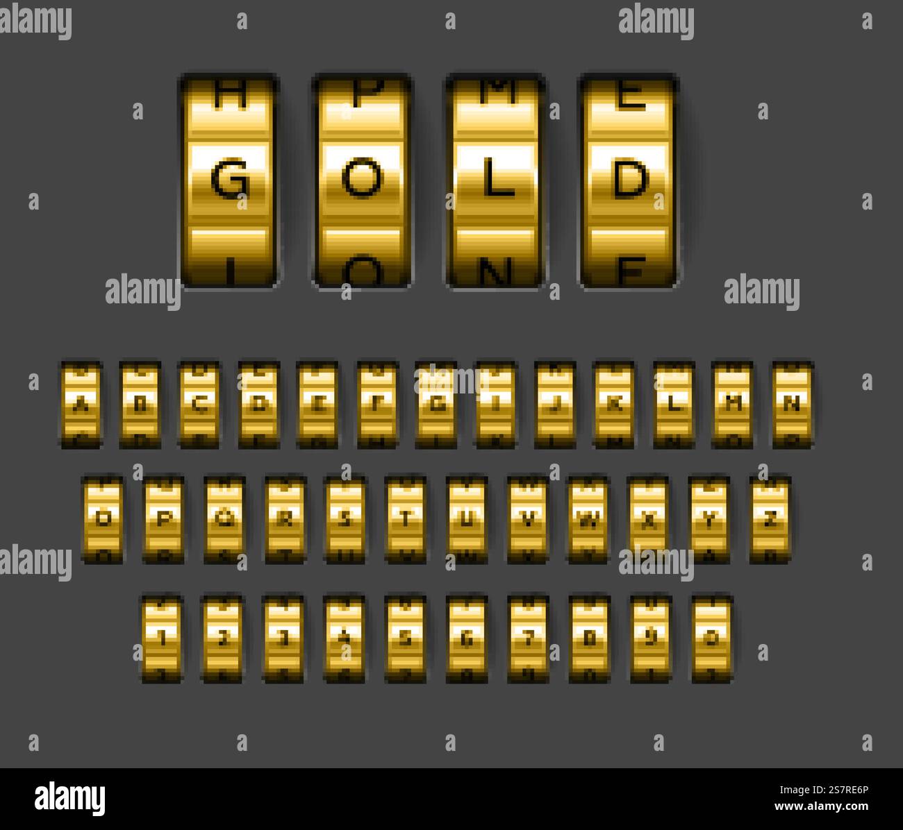 Gold locks combination. Realistic rotating secret unlock code font ...