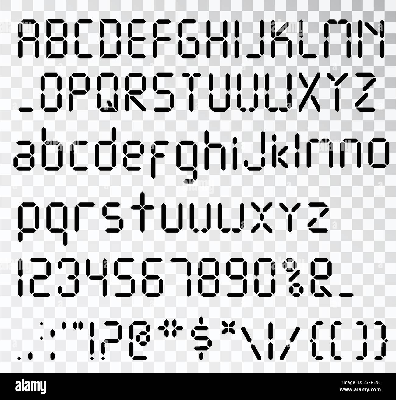 Digital font Isolated. Alarm clock letters. Numbers and letters set for ...