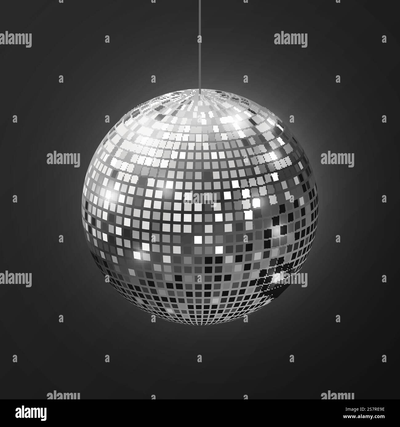 Disco ball mirror. Sphere soffit reflection disco music party silver ...