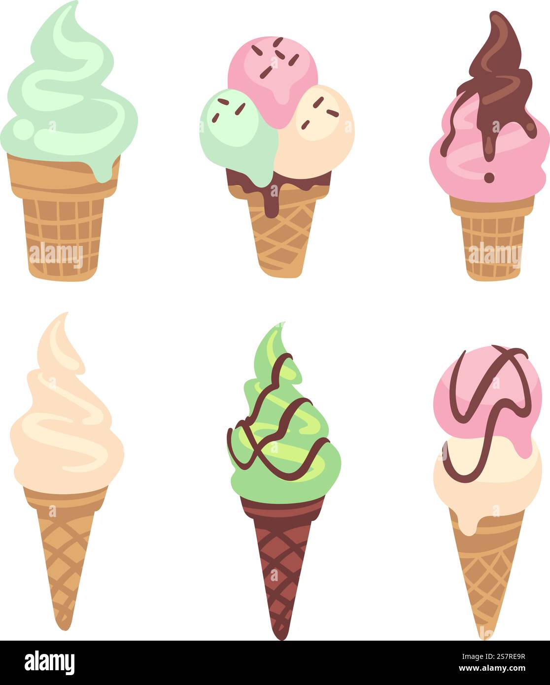 Ice cream. Frozen creamy desserts and sundae. Waffles cones vanilla ...