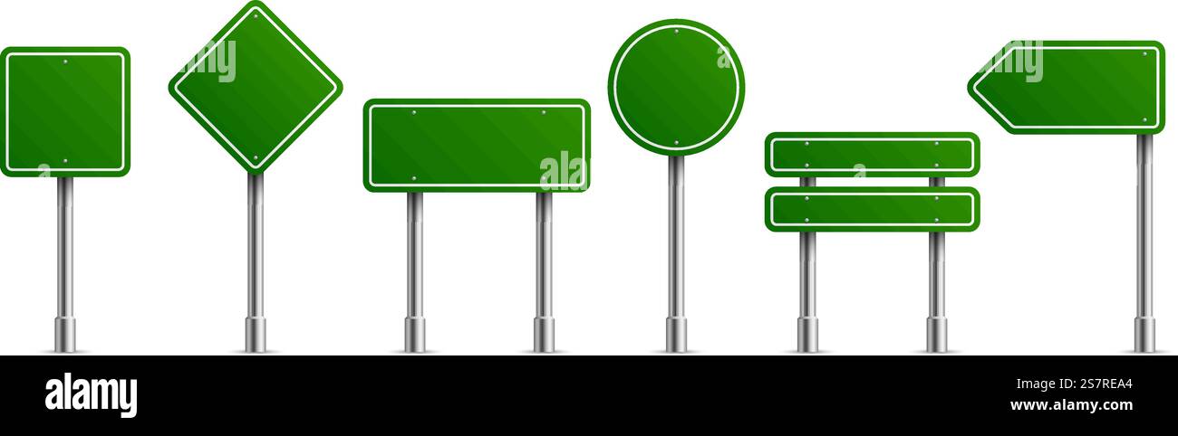 Road signs green square round and horizontal city signboard collection ...