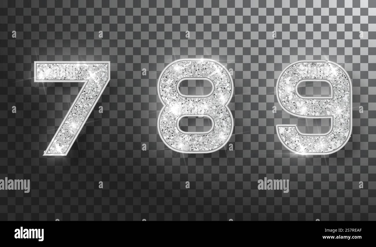 7,8,9 glitter typography design. Silver sparkling Numbers Design of ...