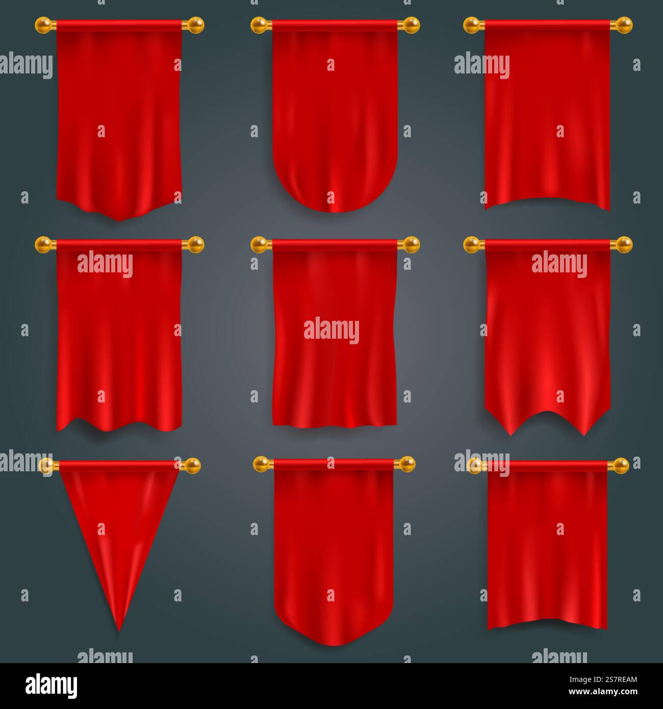 Pennant red. Realistic textile flag 3d, heraldic blank vertical ...