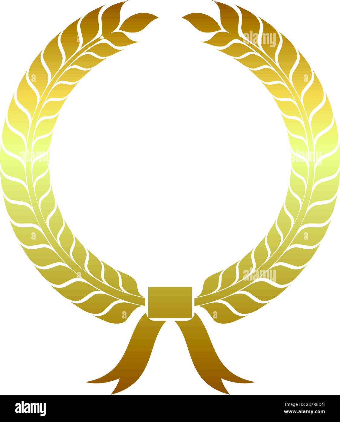 Laurel wreath with ribbon. Golden round badge template isolated on white background. Laurel ...