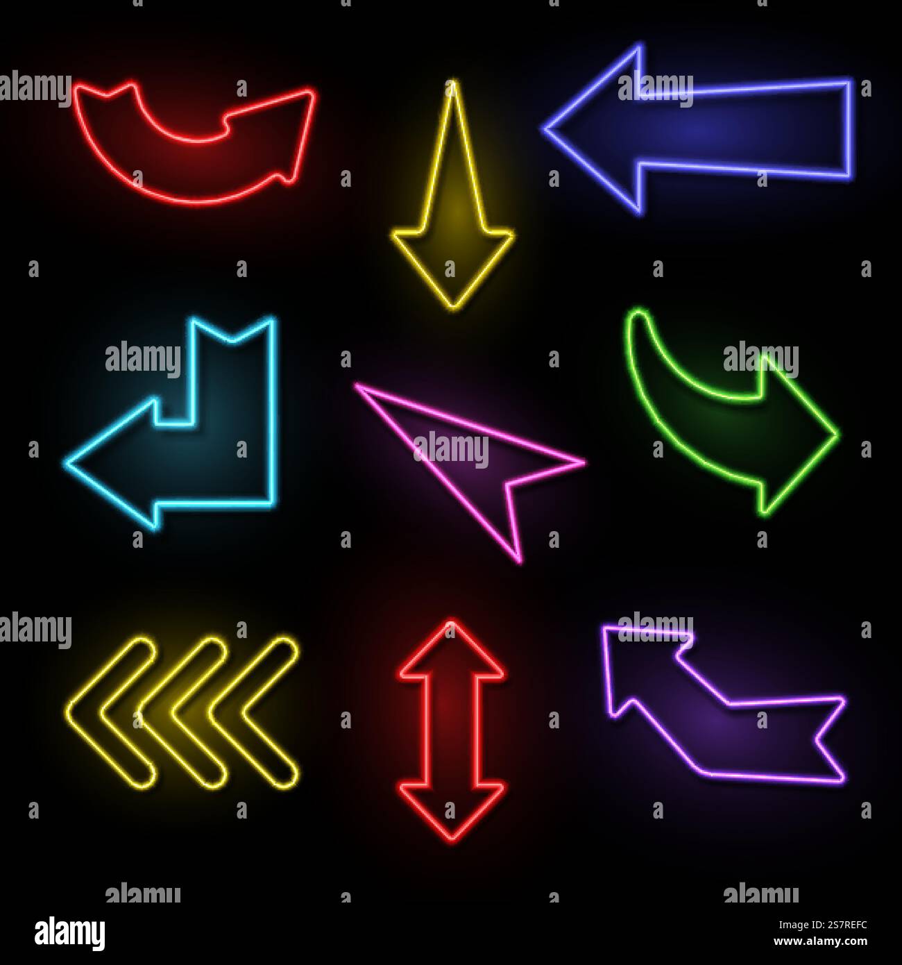 Arrows neon. Electric light direction arrow shapes. Casino, motel and ...