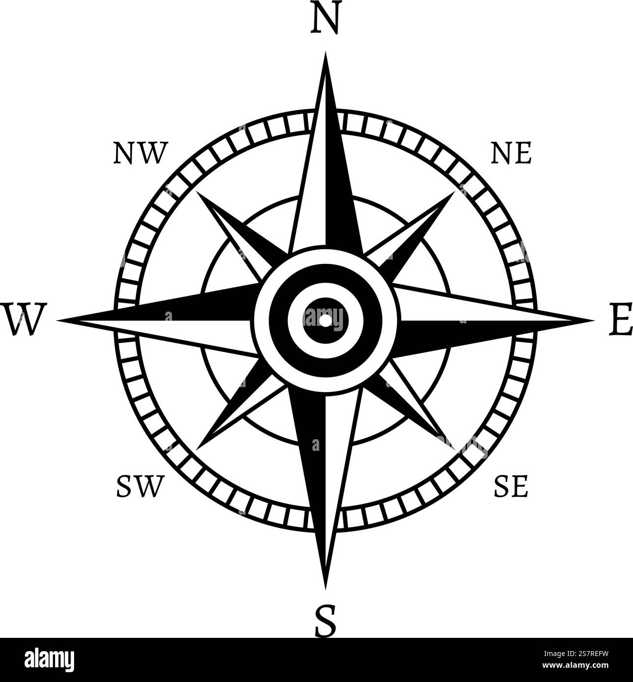 Vintage wind rose symbol. Retro geography sign isolated on white ...