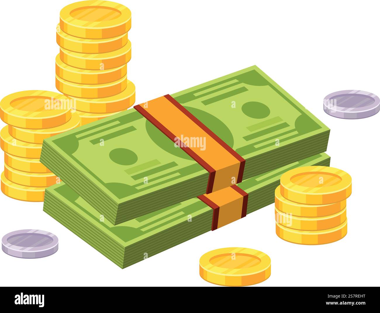 Money cartoon icon. Dollar cash. Isometric bills and coins isolated on ...