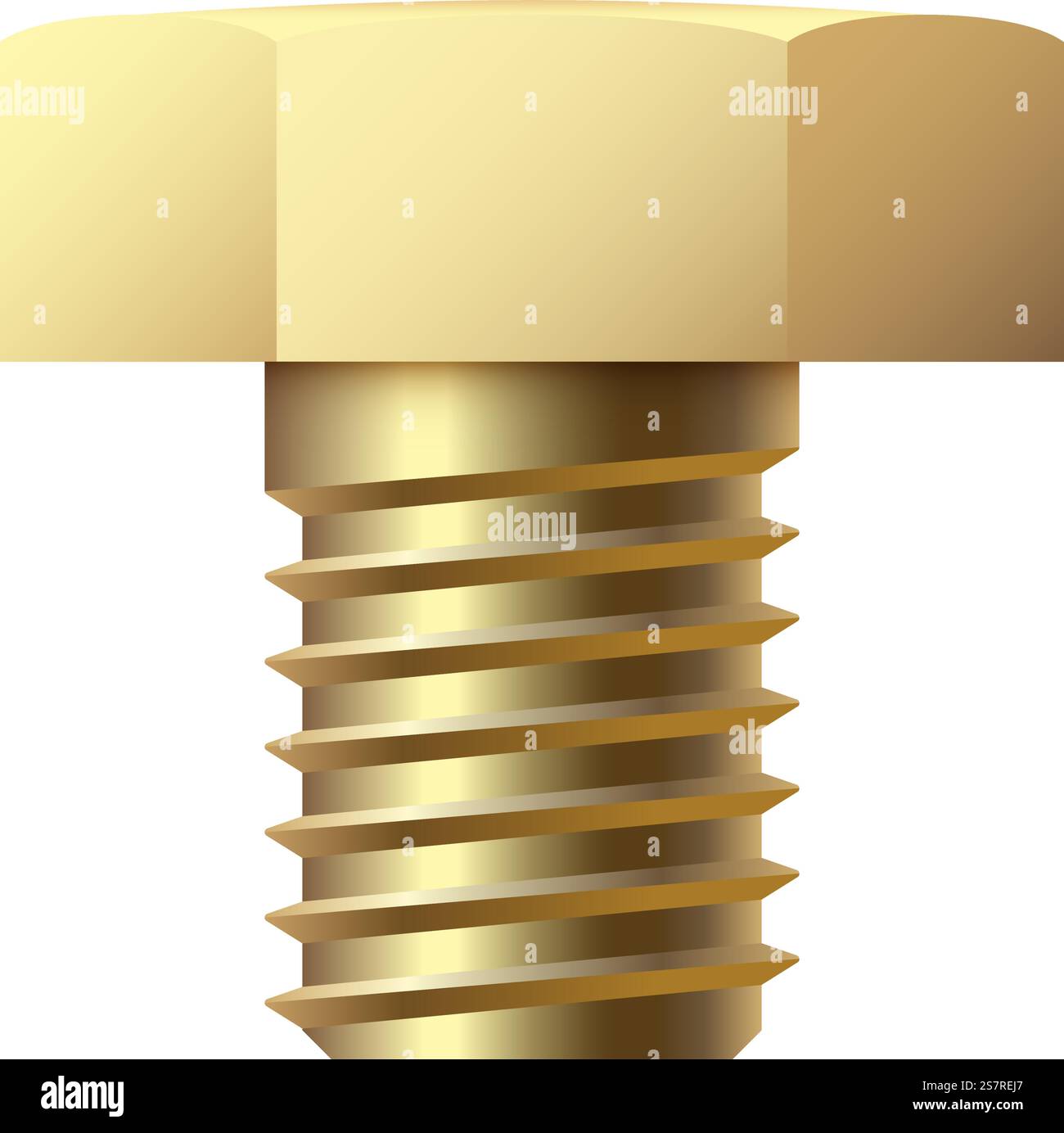 Hex bolt. Golden spiral ridge thread side view isolated on white ...
