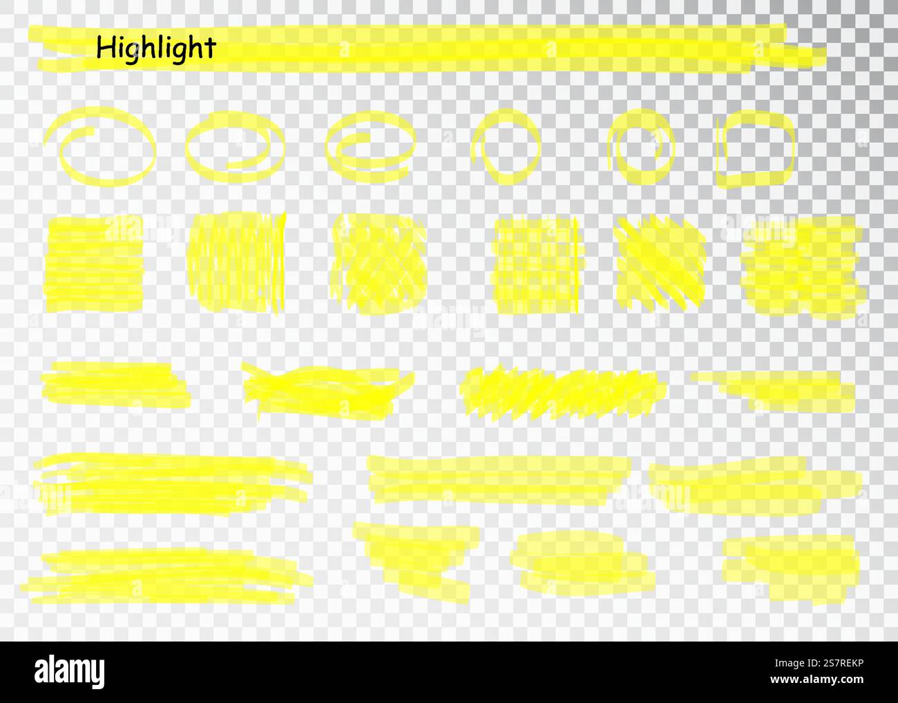 Yellow Highlighter Marker Strokes. Vector brush pen underline lines ...