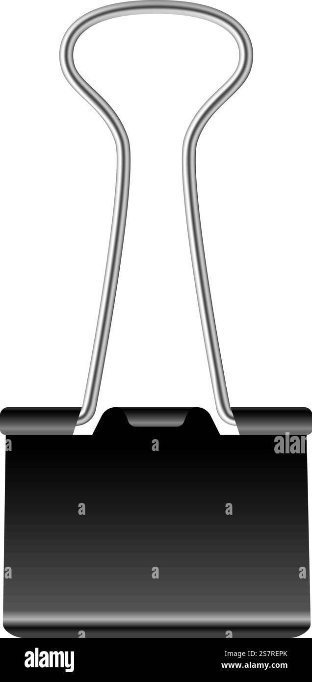Metallic office clip. Realistic binder paper attach isolated on white ...