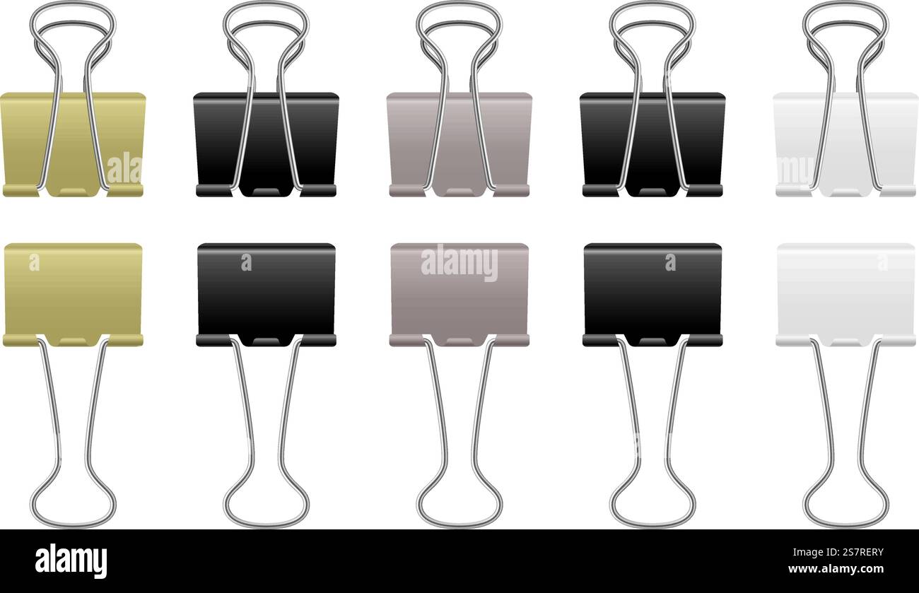 Paper clips metallic. Realistic steel binder. Office supplies ...