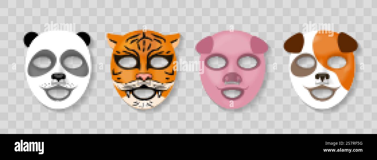 Cosmetic animal face mask. Skin caring cotton masks with funny animal ...