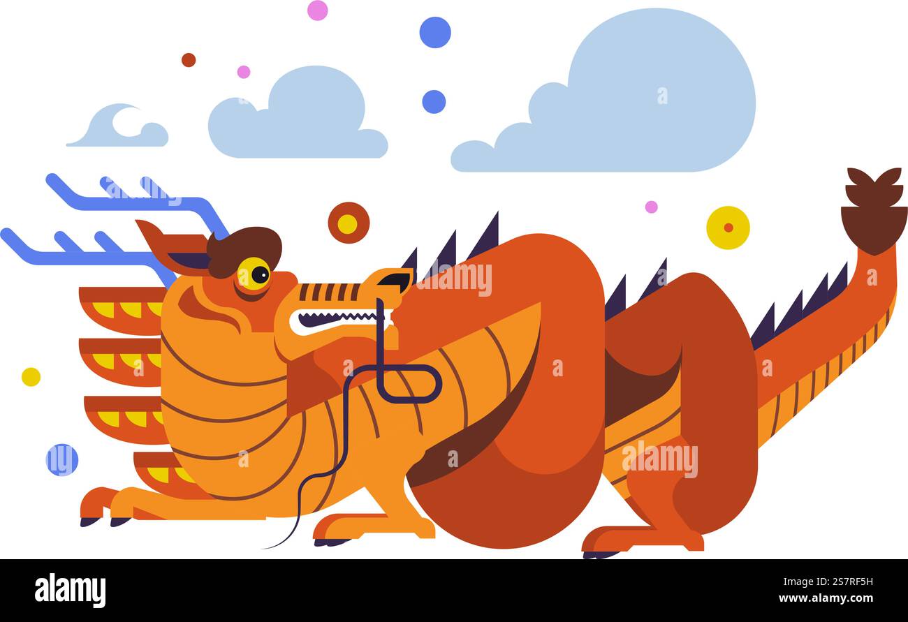 Dragon personage, isolated Chinese tales, and lion creature with tail ...