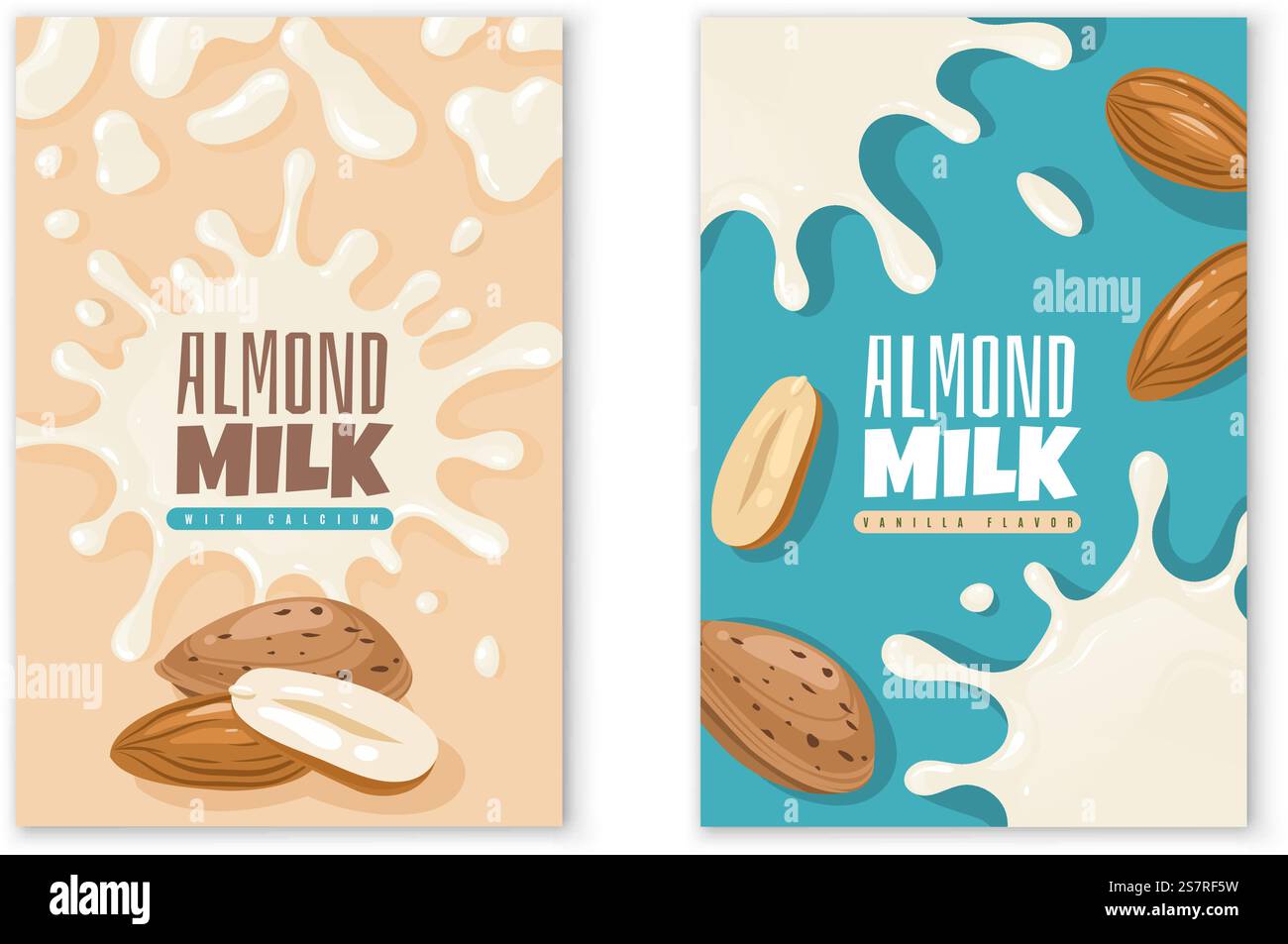 Almond milk labels. Dairy product package design template. Vegan diet ...