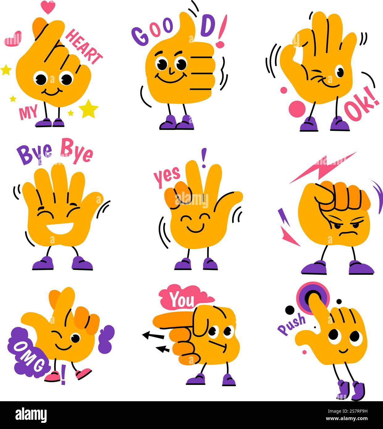 Positive characters with funny facial expressions. Set of gestures ...