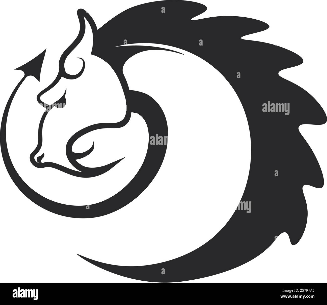 Dragon with long tail and horns, isolated icon of creature from ...