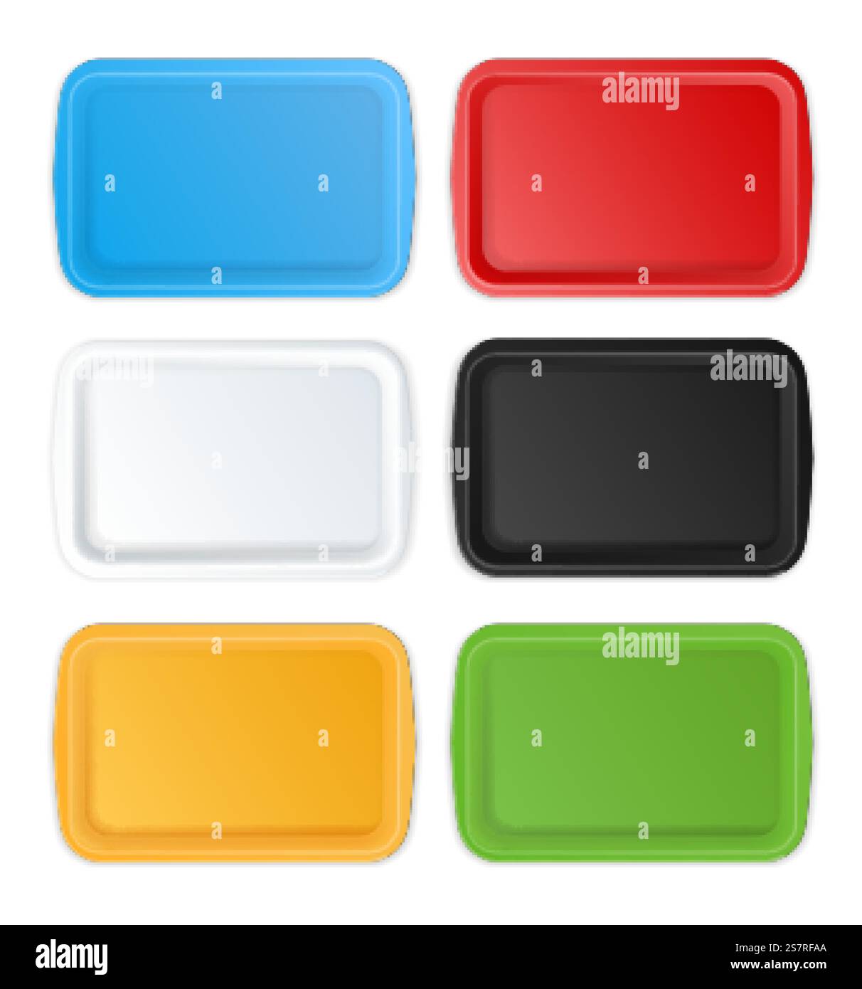 Plastic trays. Realistic empty serving plates rectangular shape ...