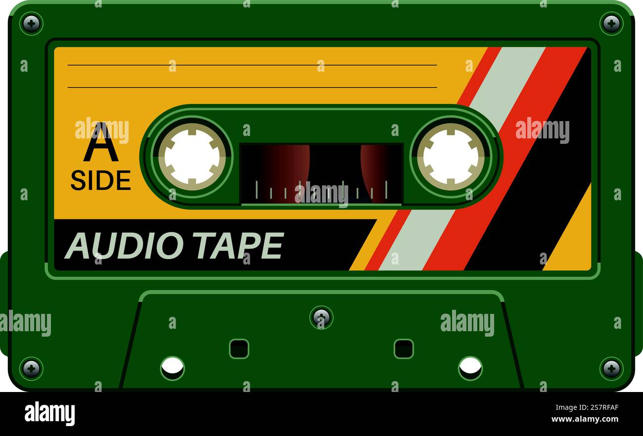 Audio tape with music mix record. Cassette template isolated on white ...